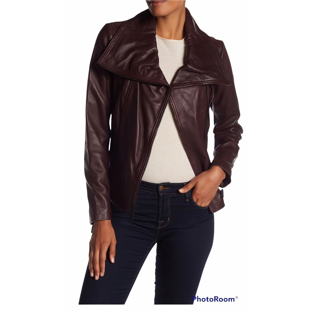 Michael Kors Burgundy Leather Moto Jacket - Gem